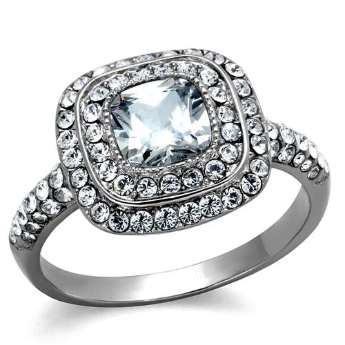 MT4112 High polished no plating Stainless Steel Ring Double Halo Ring Designer Replica April Birthstone